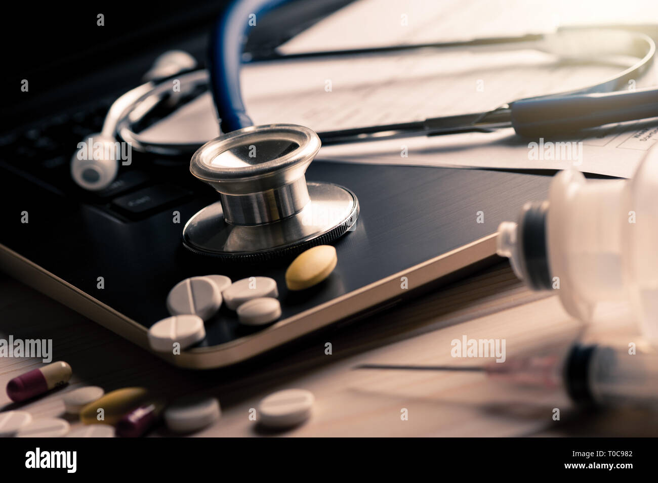 closeup stethoscope, medical tools, healthcare and medical concept ...