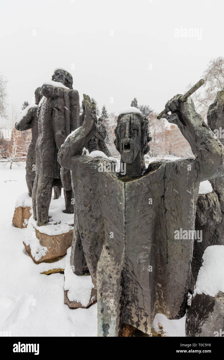 Europe, Bulgaria Sofia, snow covered statues (Statues of the Bulgarian ...