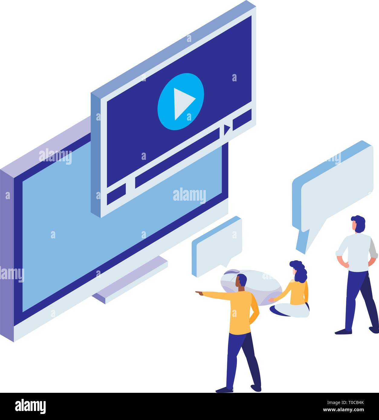 desktop with mini people workers vector illustration design Stock ...