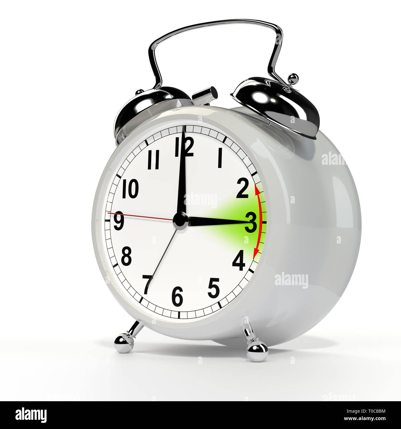 Daylight saving time concept. Alarm clock isolated on white background ...