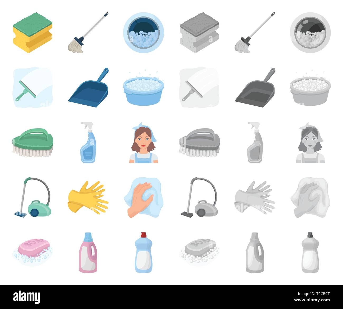 Cleaning and maid cartoon,mono icons in set collection for design ...