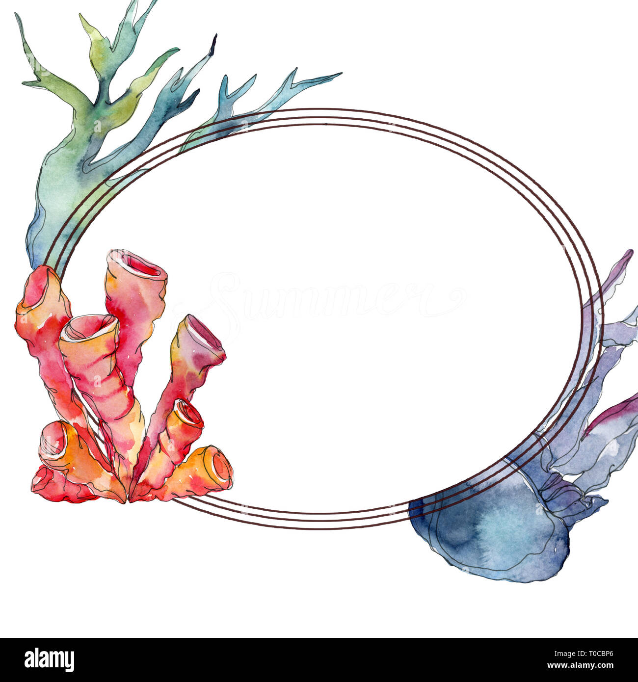 Colorful aquatic underwater nature coral reef. Watercolor background ...