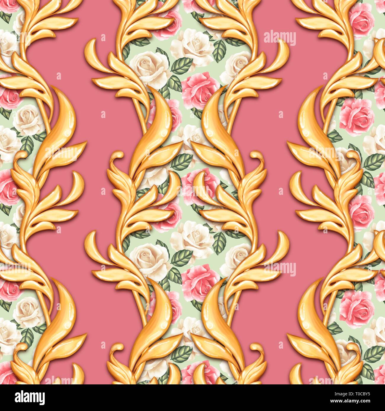Seamless baroque pattern with roses Stock Photo - Alamy