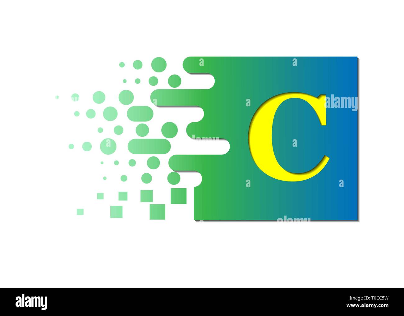 letter C on a colored square with destroyed blocks on a white ...