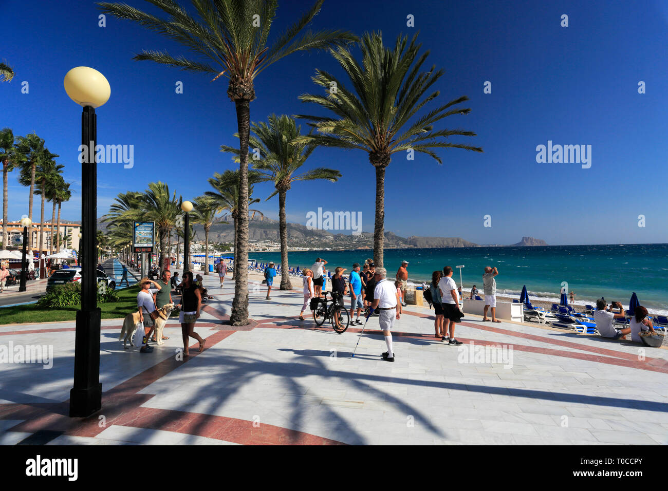 The Promenade and beach, coastal town of Albir town, Mediterranean Sea ...