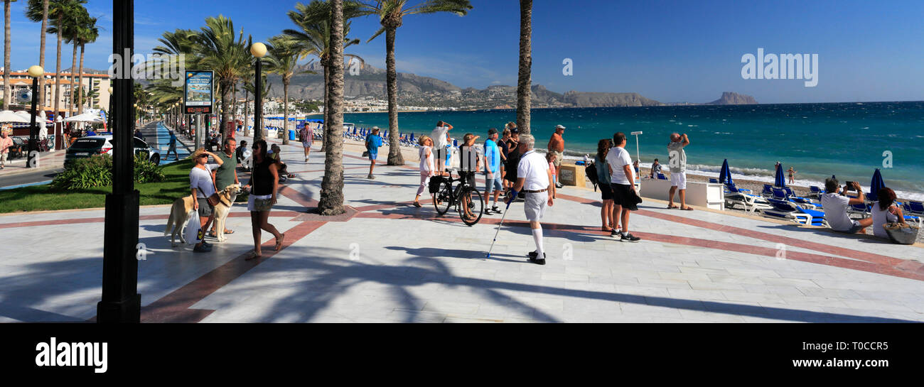 The Promenade and beach, coastal town of Albir town, Mediterranean Sea ...