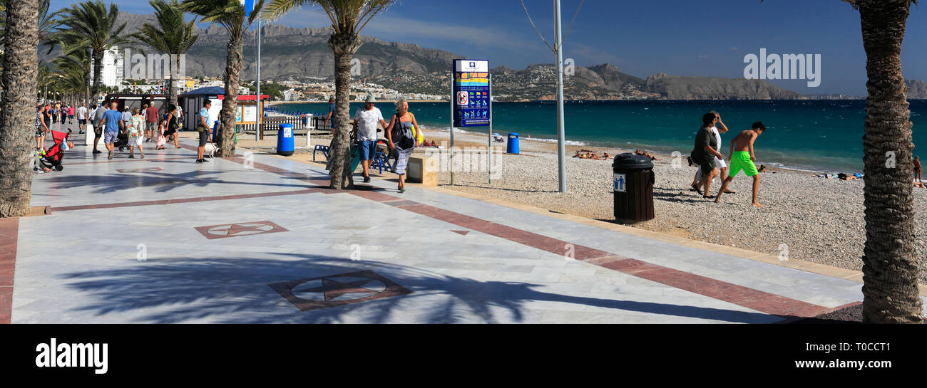 The Promenade and beach, coastal town of Albir town, Mediterranean Sea ...