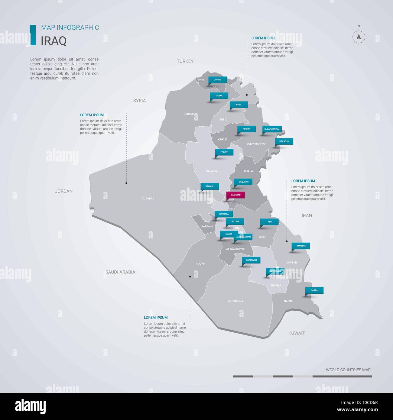 Iraq vector map with infographic elements, pointer marks. Editable ...