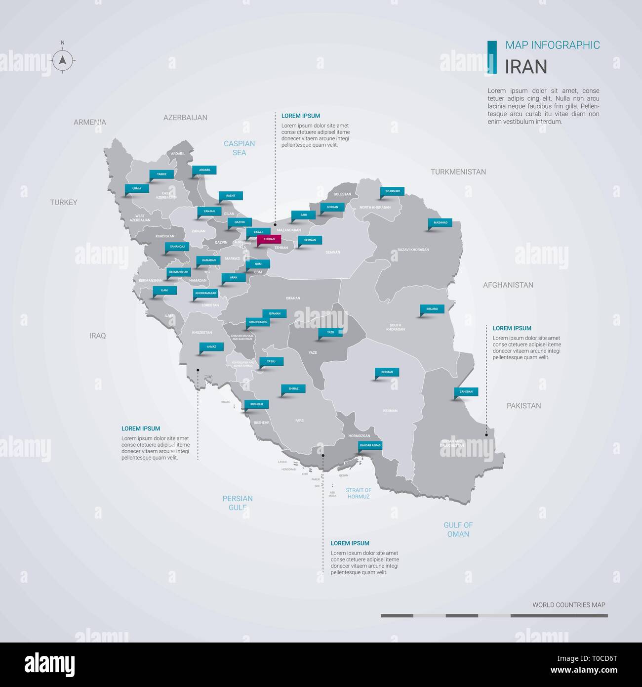 Iran vector map with infographic elements, pointer marks. Editable ...