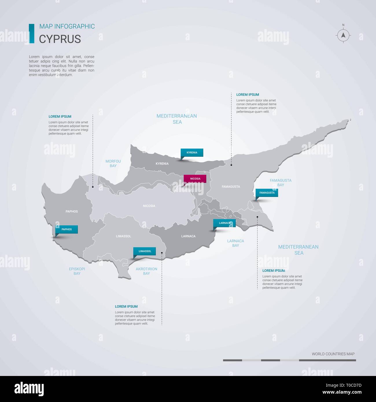 Cyprus vector map with infographic elements, pointer marks. Editable ...