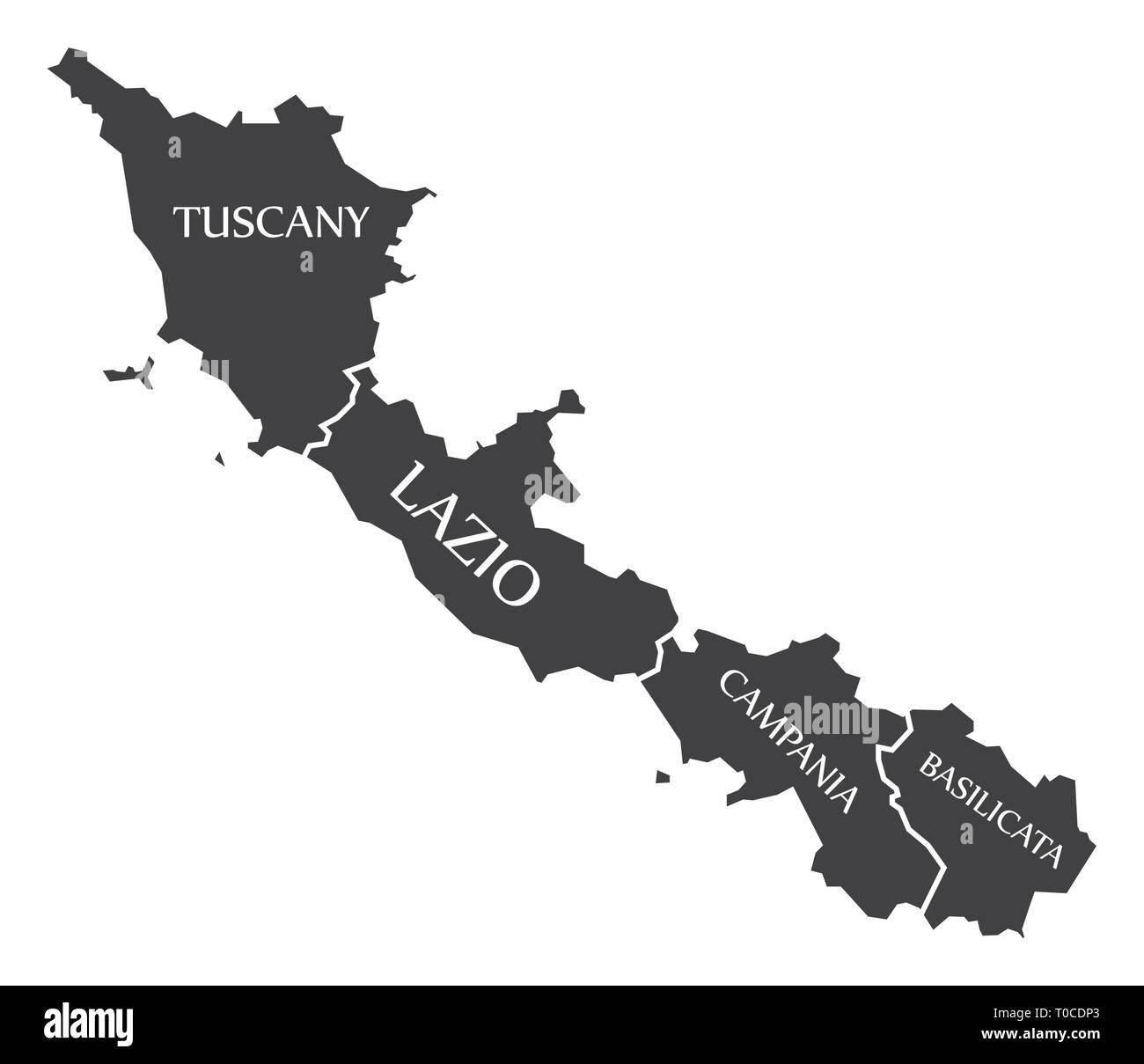 Tuscany - Lazio - Campania - Basilicata region map Italy Stock Vector ...