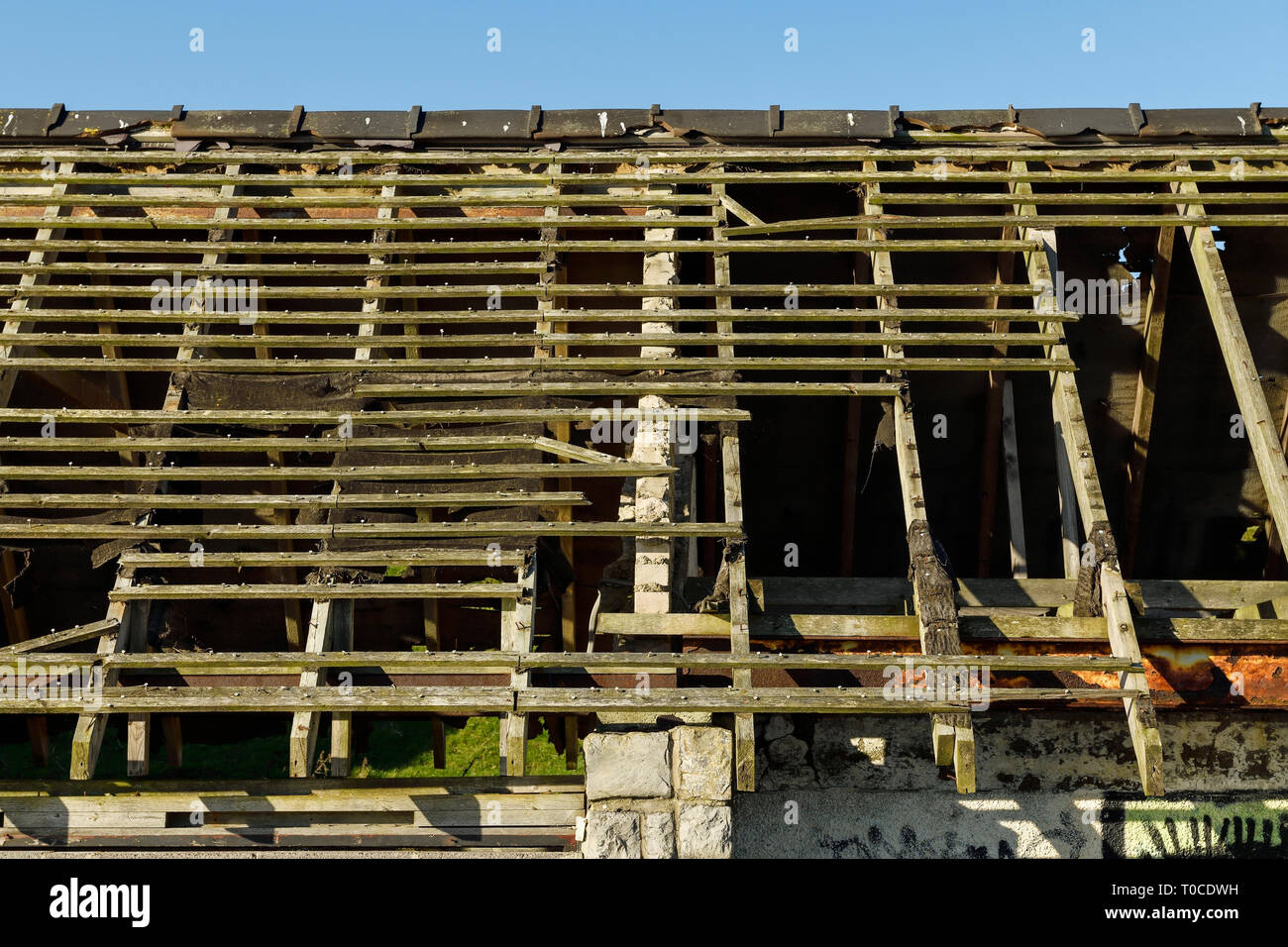 A derelict roof structure on an abandoned building Stock Photo - Alamy