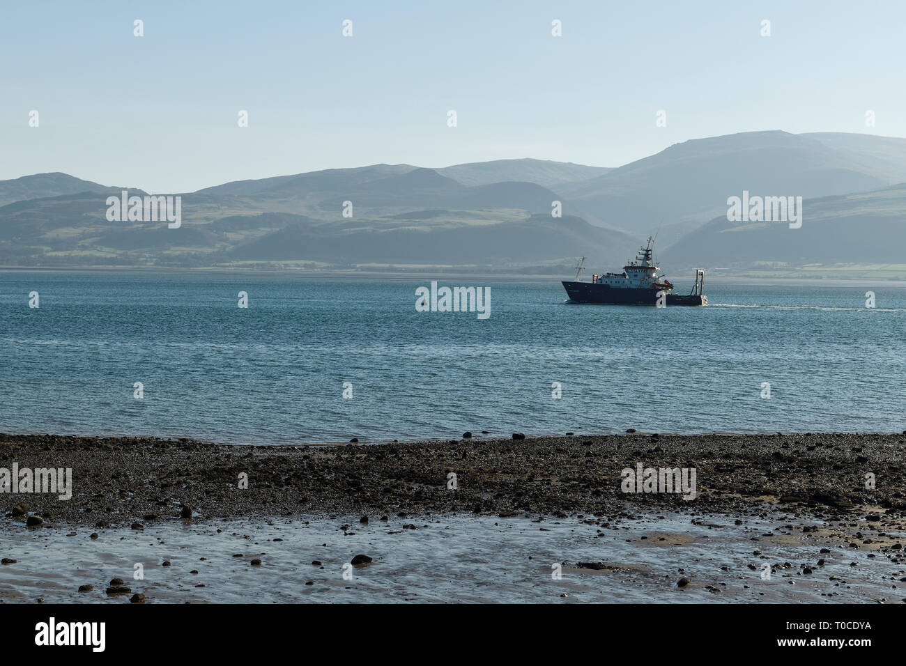 The Bangor University research vessel Prince Madog travels past ...