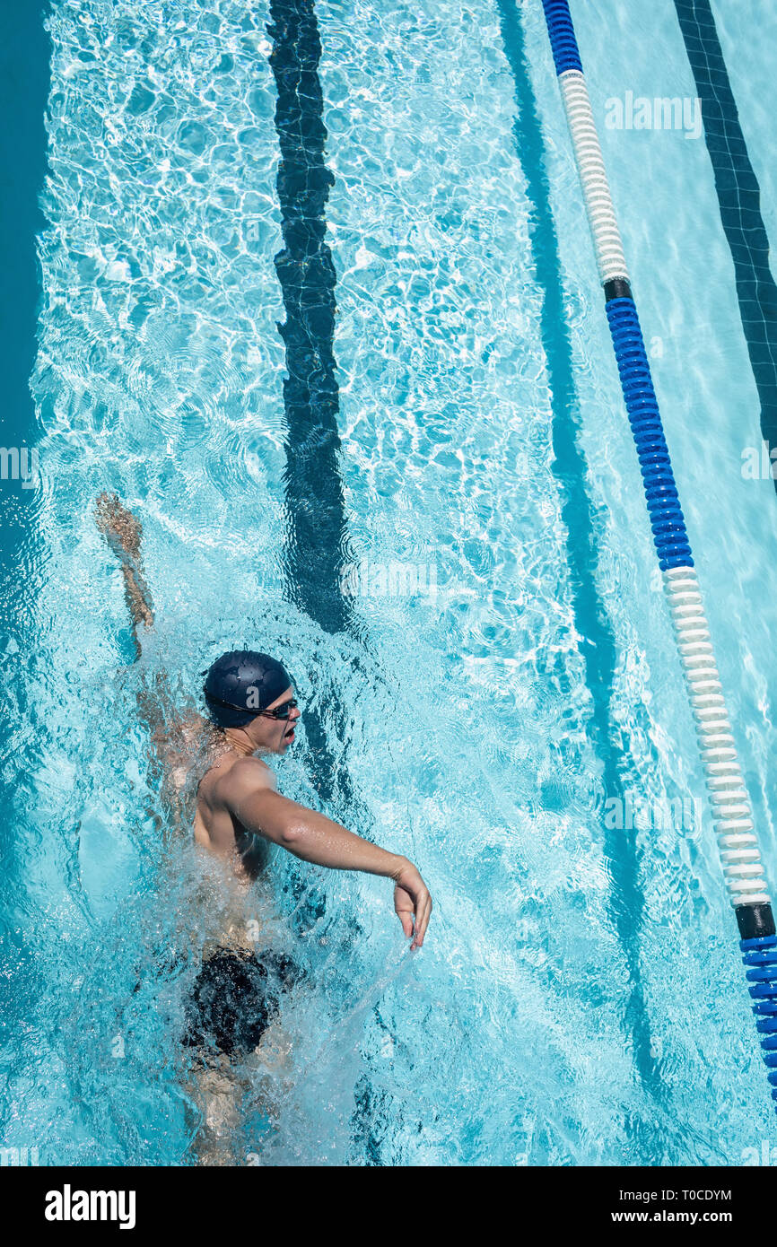 Young swimmer swimming freestyle in swimming pool Stock Photo - Alamy
