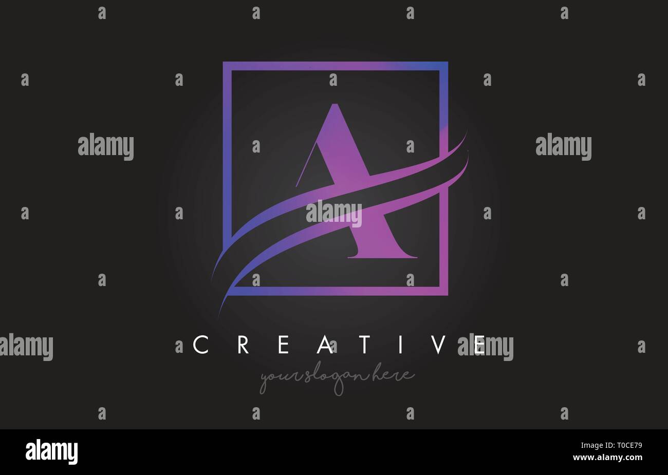 A Purple Violet Letter Icon Logo Design with Square Swoosh Border and ...