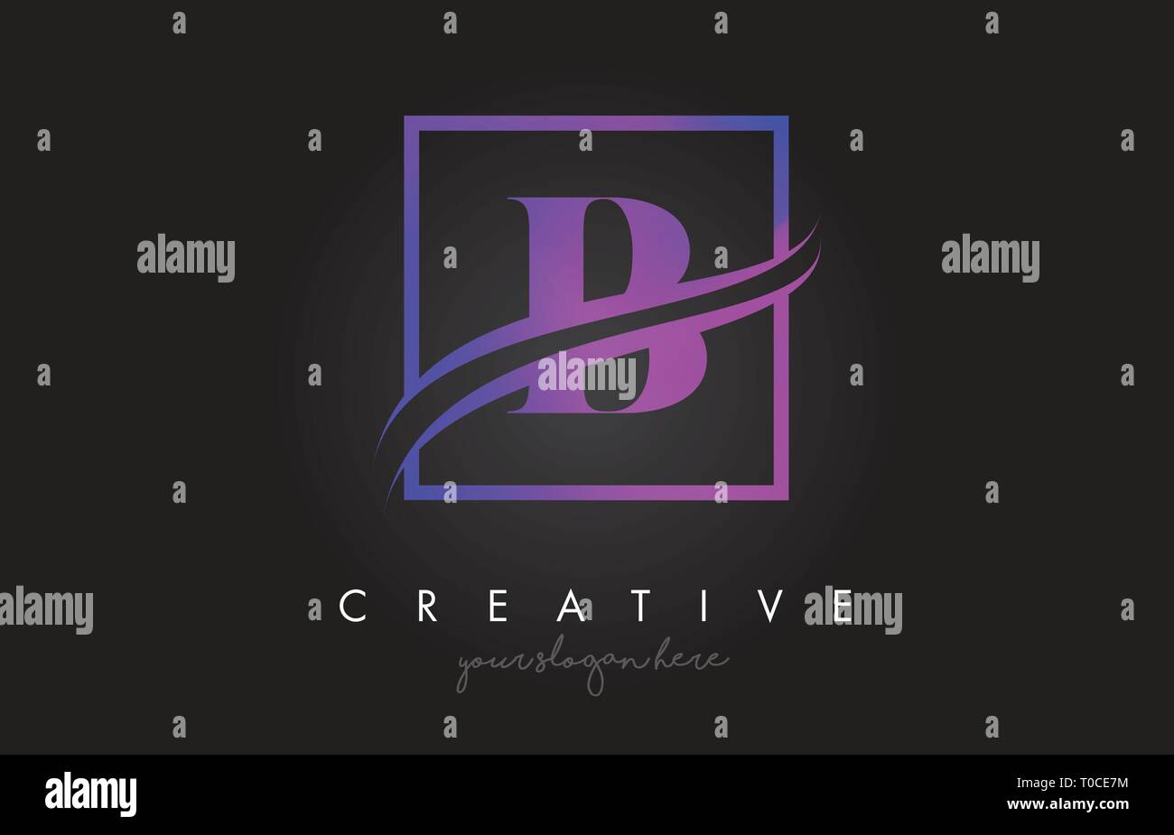 B Purple Violet Letter Icon Logo Design with Square Swoosh Border and ...