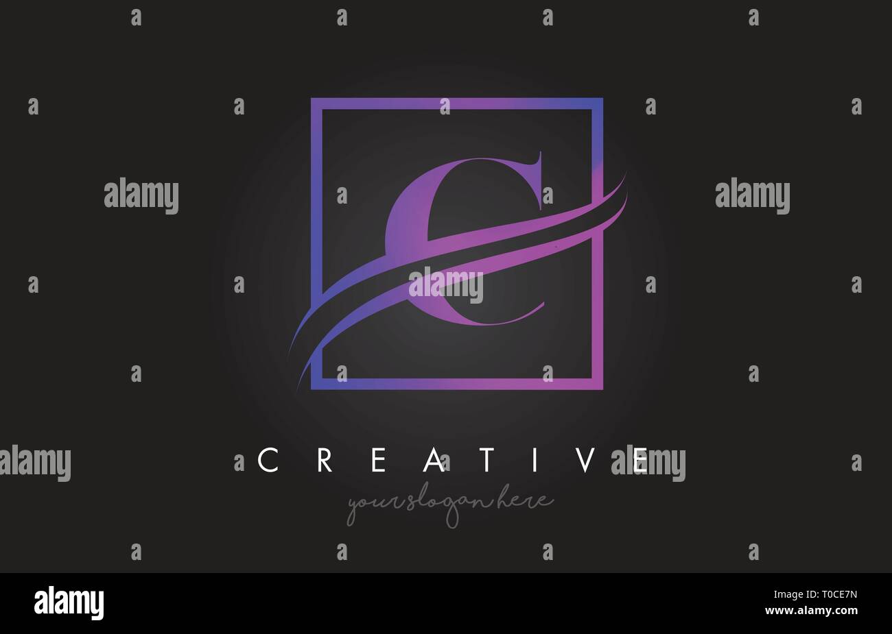 C Purple Violet Letter Icon Logo Design with Square Swoosh Border and ...