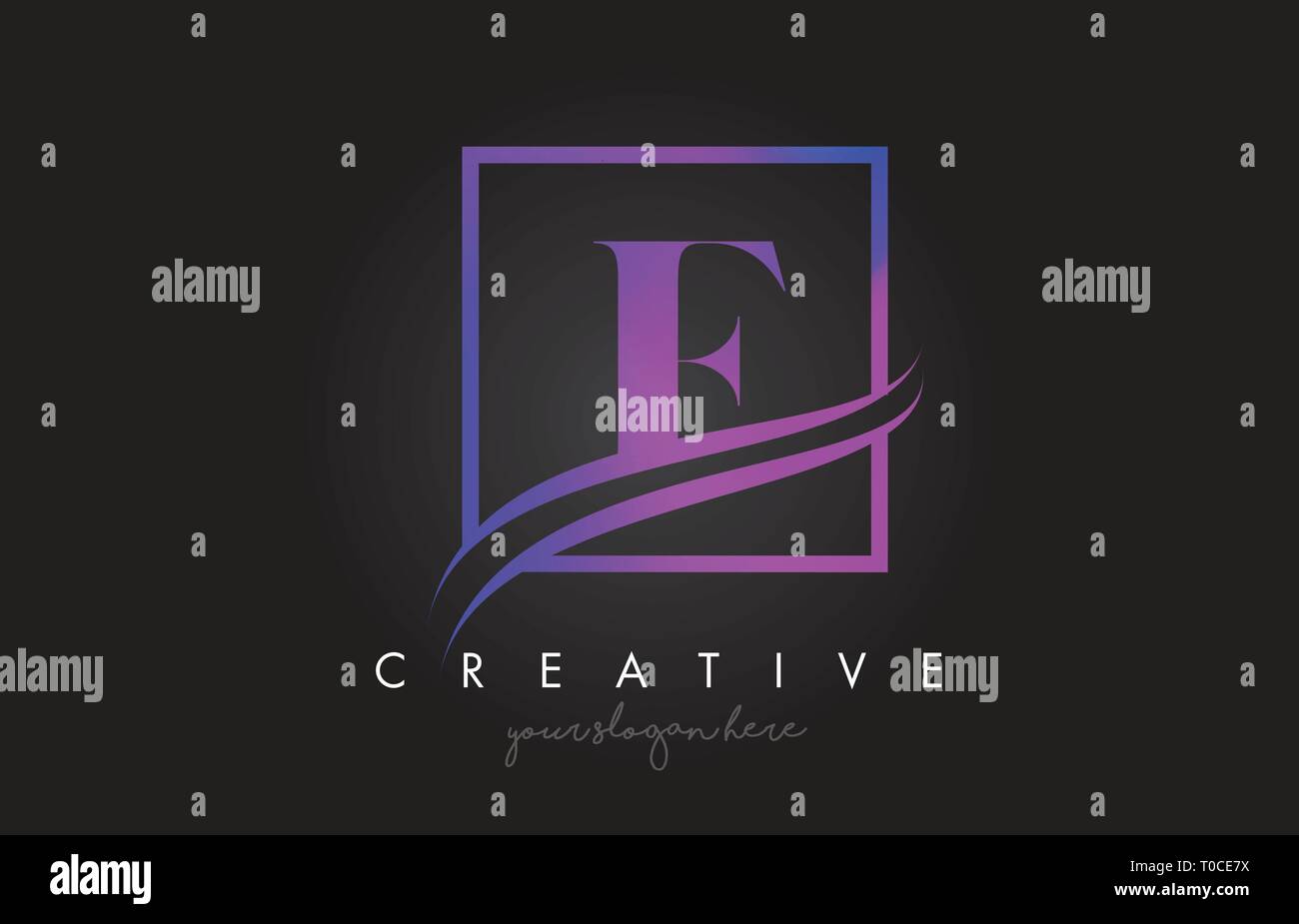 E Purple Violet Letter Icon Logo Design with Square Swoosh Border and ...