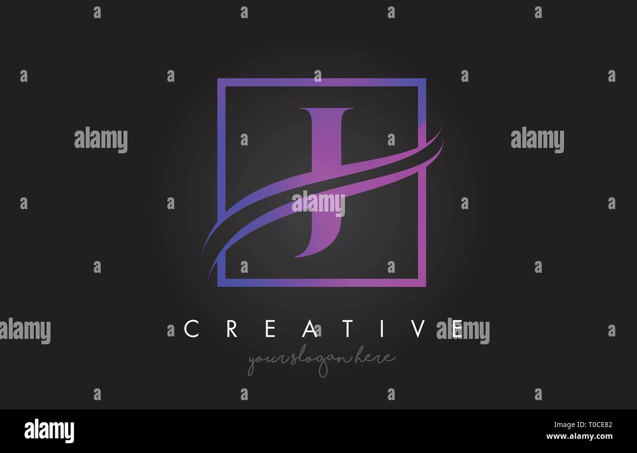 J Purple Violet Letter Icon Logo Design with Square Swoosh Border and ...