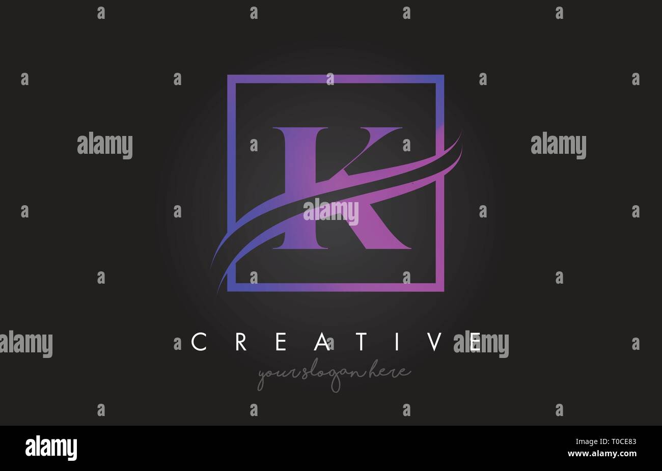 K Purple Violet Letter Icon Logo Design with Square Swoosh Border and ...