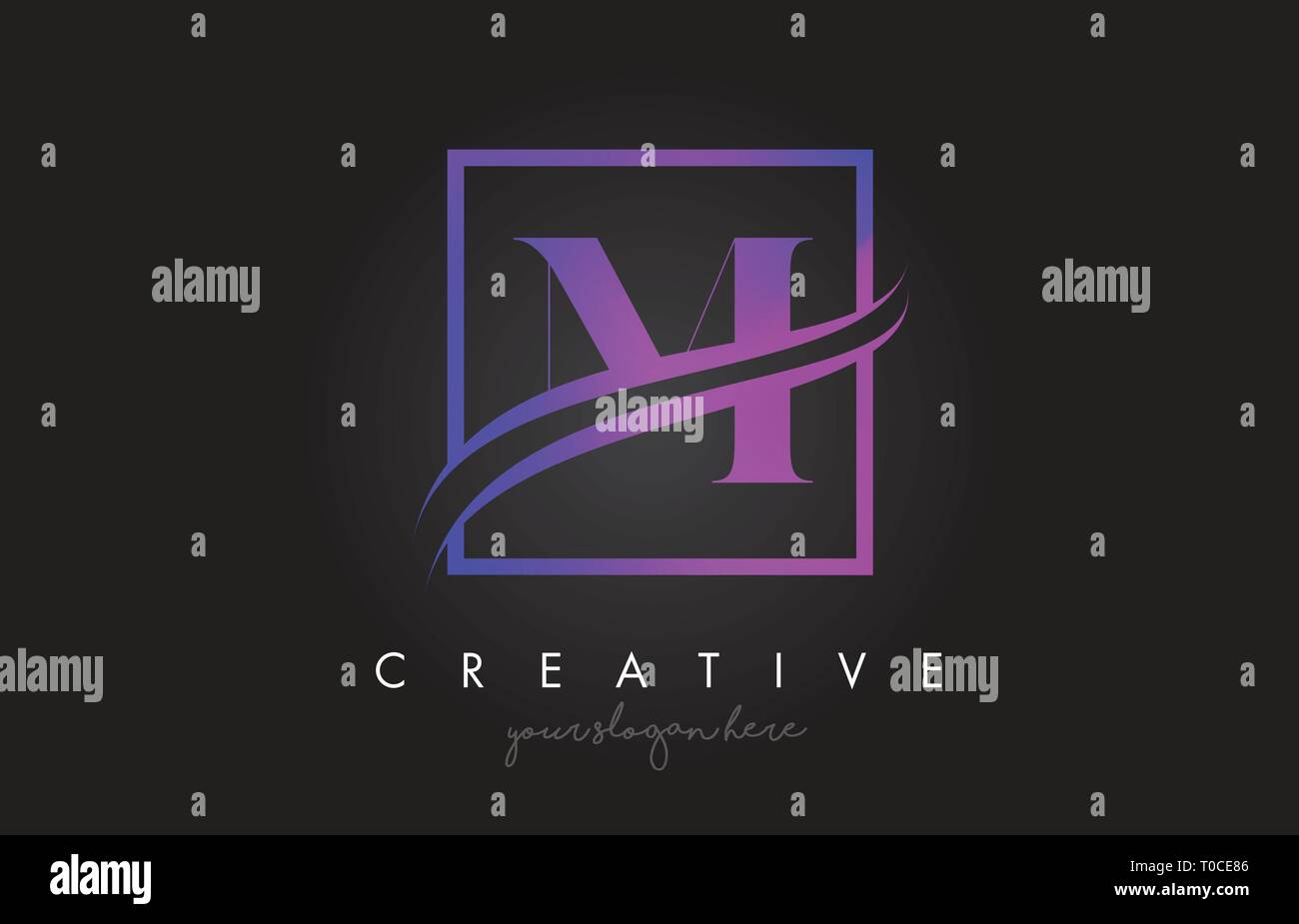 M Purple Violet Letter Icon Logo Design with Square Swoosh Border and ...