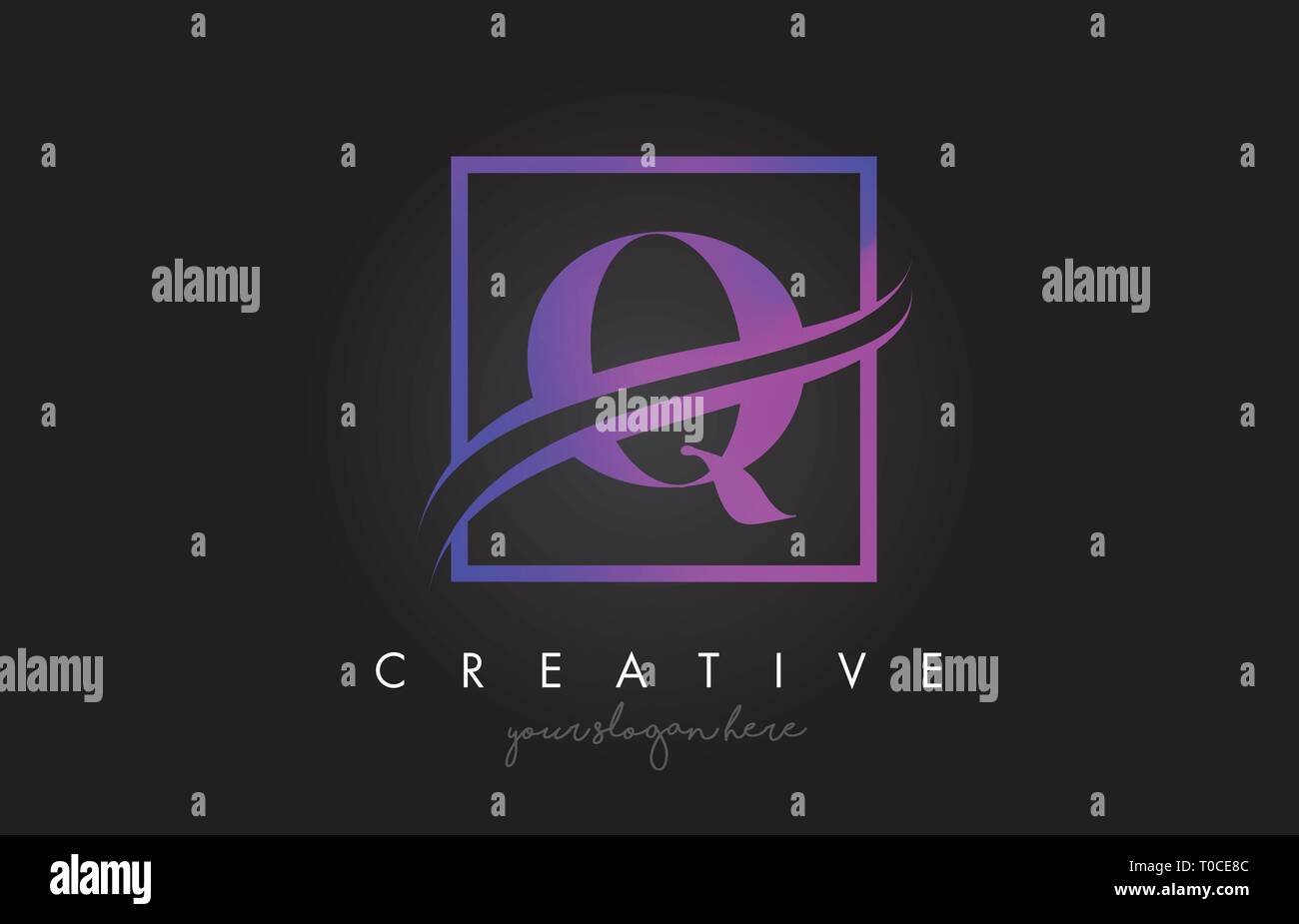 Q Purple Violet Letter Icon Logo Design with Square Swoosh Border and ...