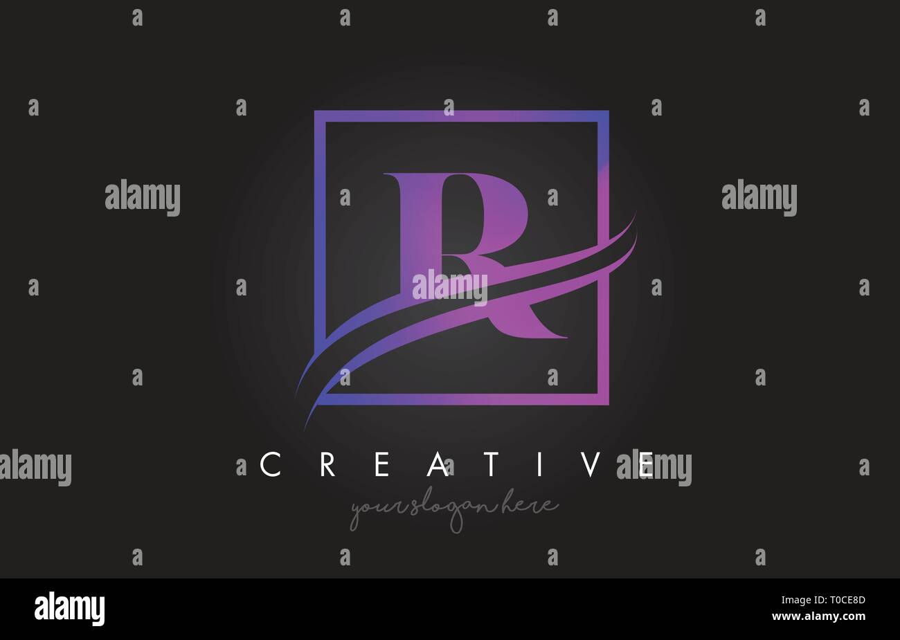 R Purple Violet Letter Icon Logo Design with Square Swoosh Border and ...
