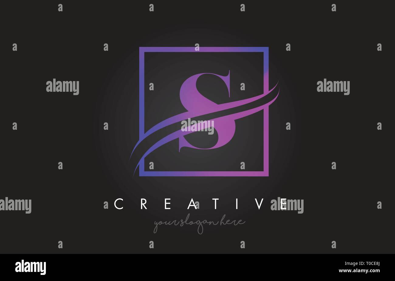S Purple Violet Letter Icon Logo Design with Square Swoosh Border and ...