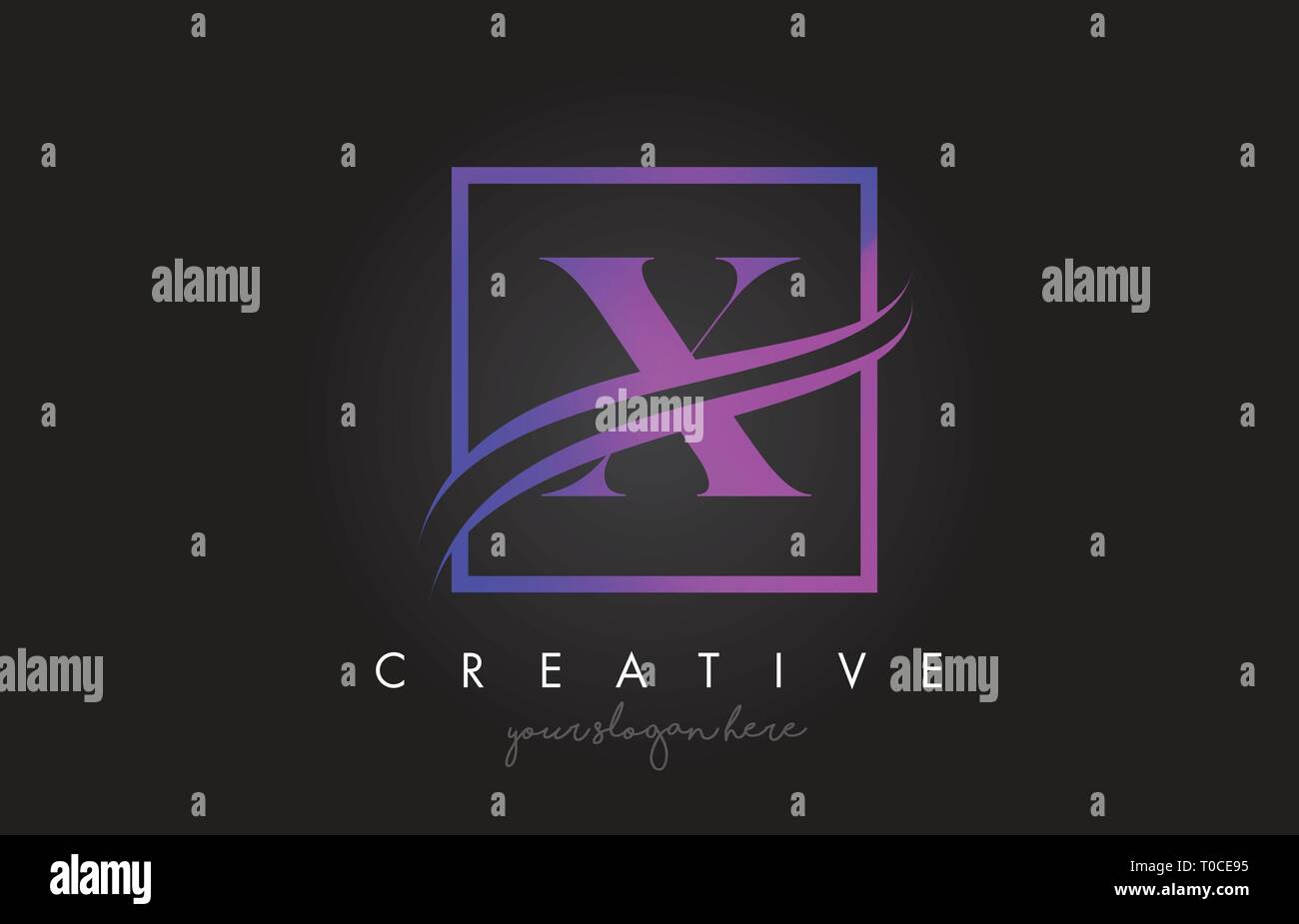 X Purple Violet Letter Icon Logo Design with Square Swoosh Border and ...