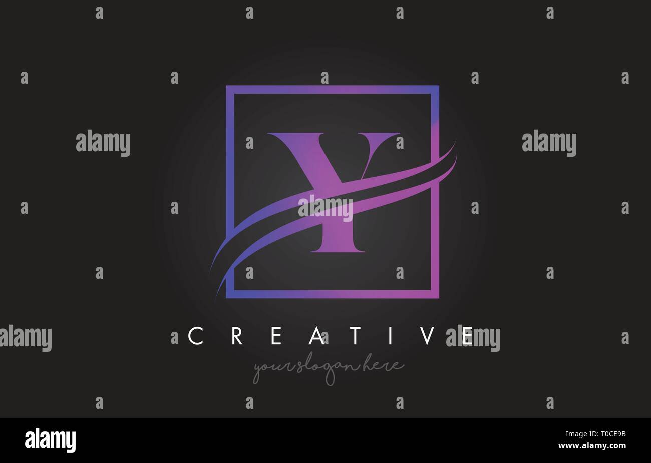 Y Purple Violet Letter Icon Logo Design with Square Swoosh Border and ...