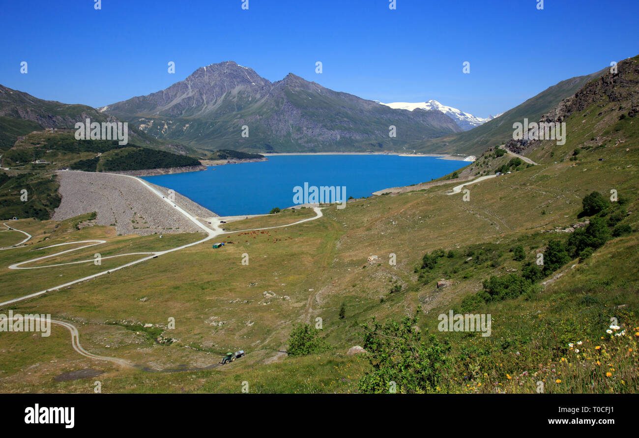 Dam of Lake Mont-Cenis, artificial mountain lake with a gravity ...