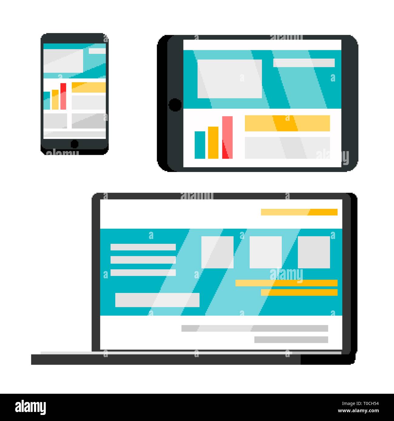 Phone, Laptop, Tablet Web Site Vector. Flat Cartoon Illustration Stock ...