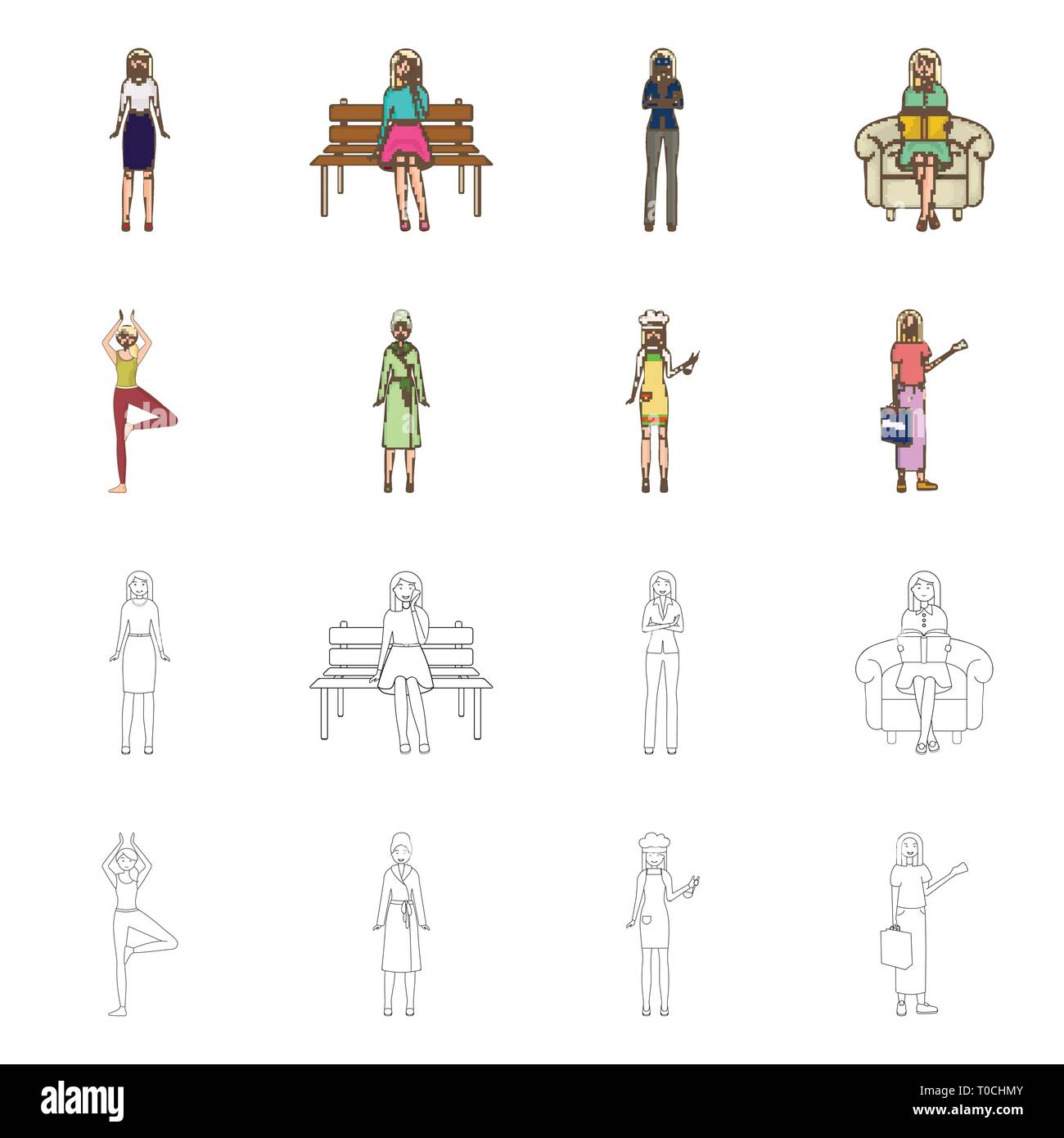 Vector design of posture and mood sign. Collection of posture and ...