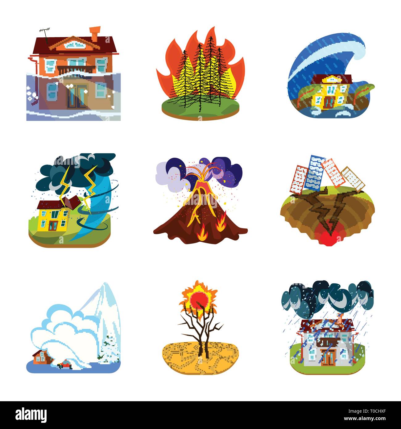 Vector illustration of cataclysm and disaster icon. Collection of ...
