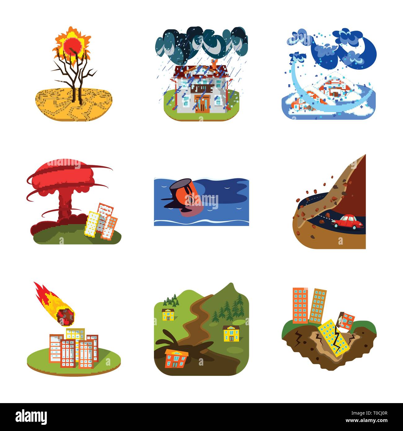 Vector design of cataclysm and disaster symbol. Collection of cataclysm ...