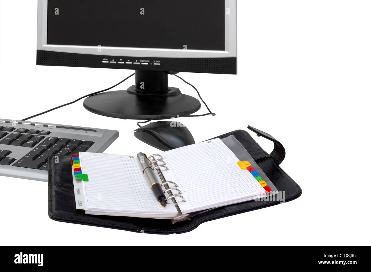 Computer monitor with keyboard and mouse on white background, isolated ...