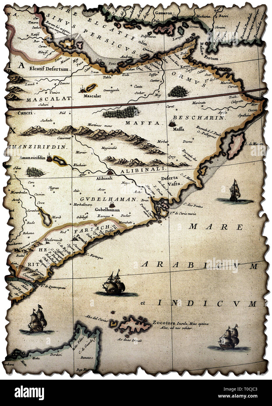 Yellowed and stained piece of old map on a white background, isolated ...