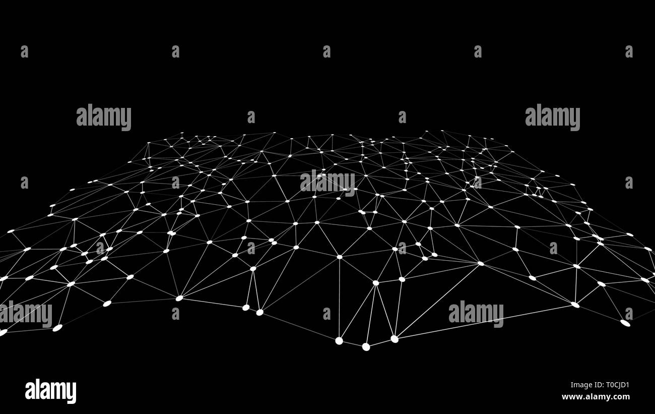 Polygonal digital wires connections, 3d vector elements, black ...