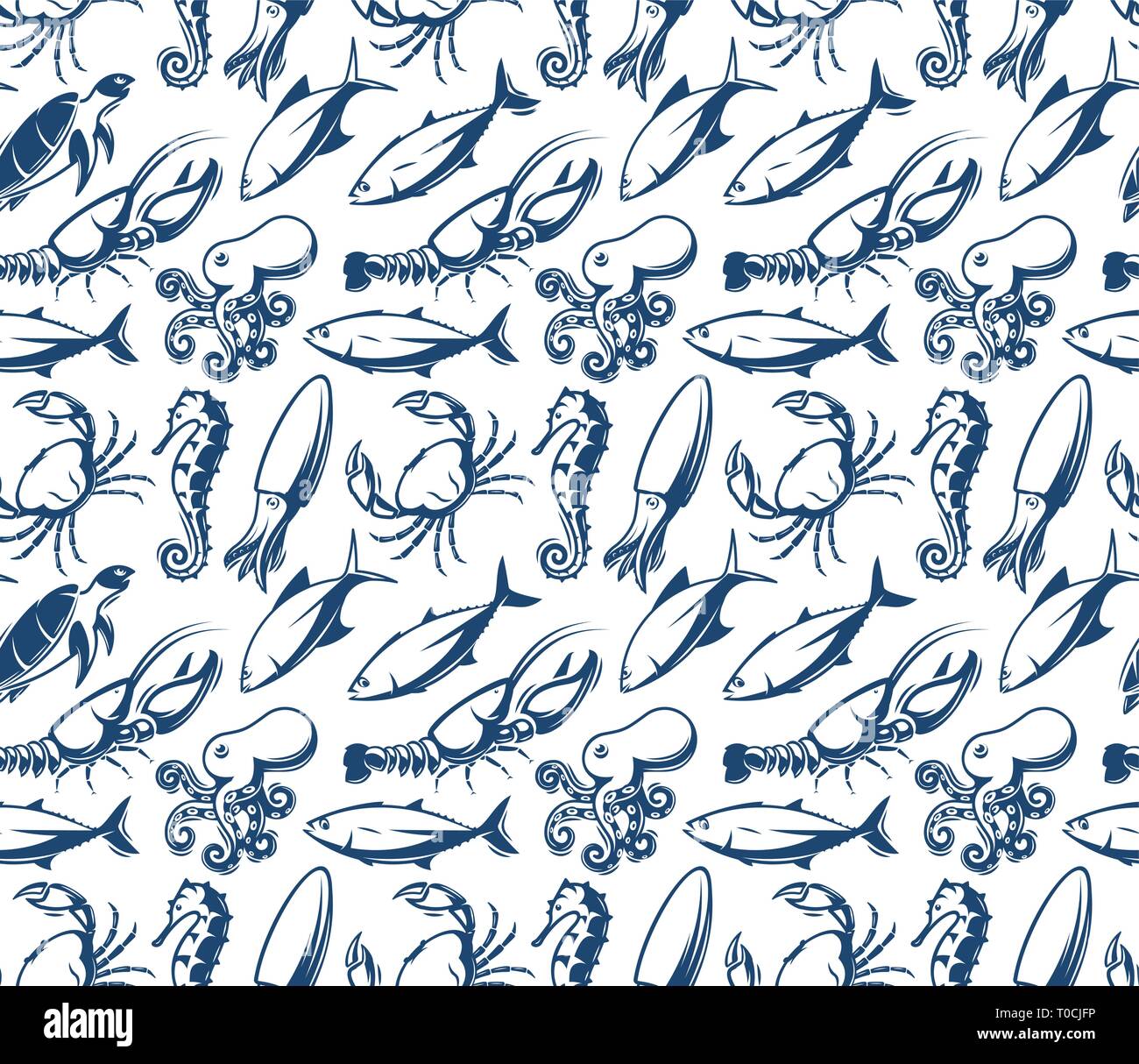 Seafood vector pattern. Sea creatures, fish. Fishing and restaurant ...