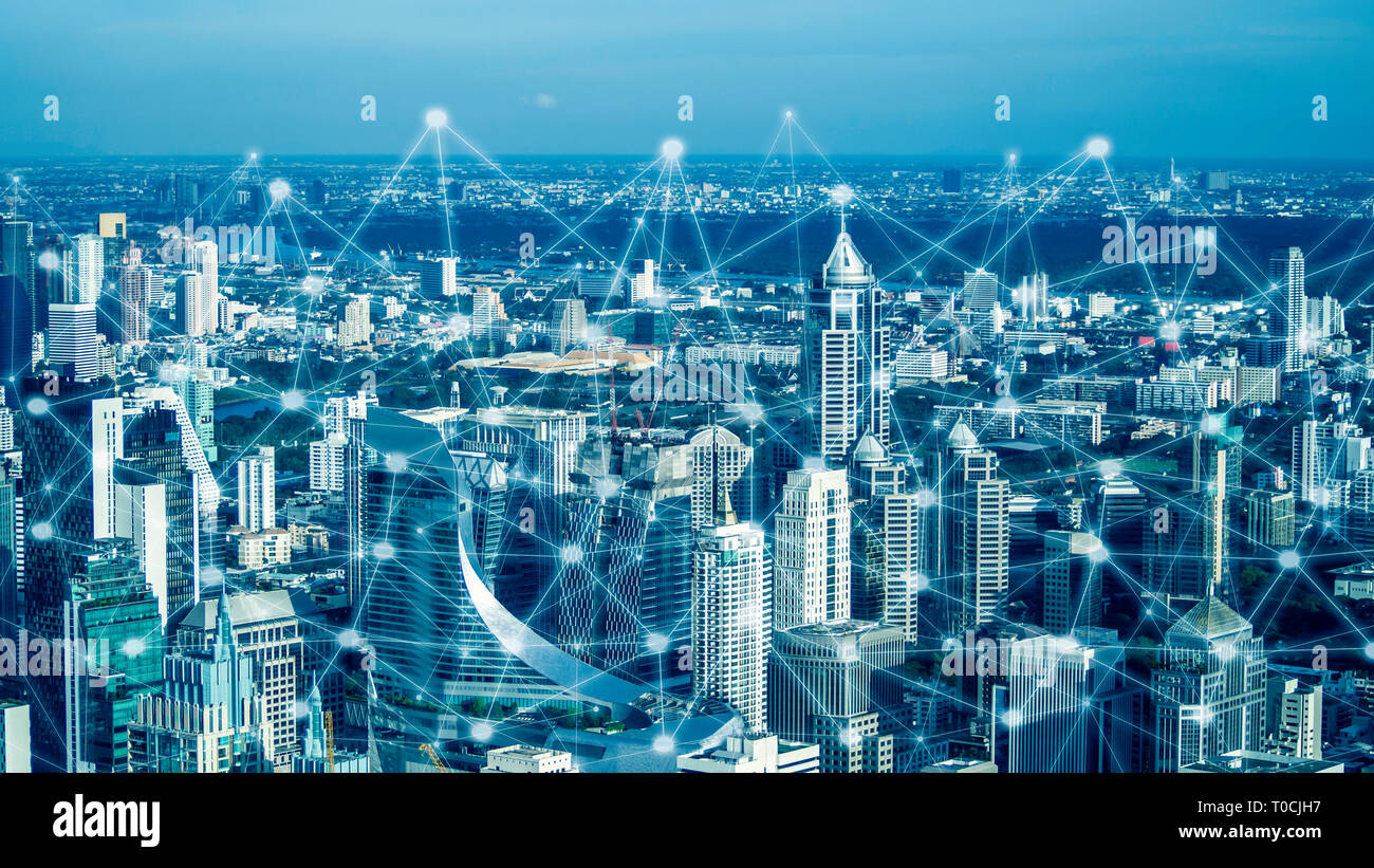 Smart city and network communication. And data transformation on public ...