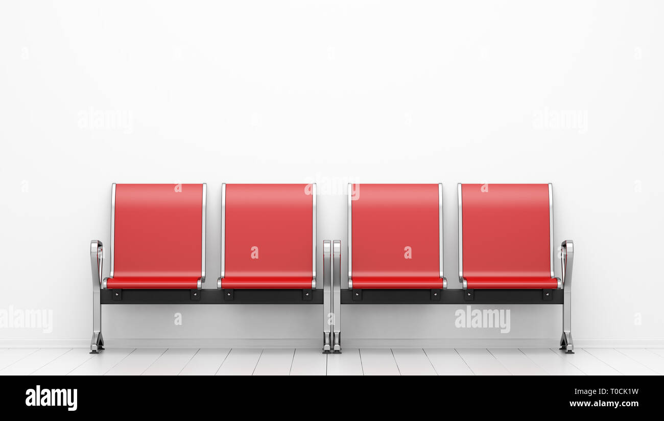 red waiting chairs in front of white wall. 3d illustration Stock Photo ...