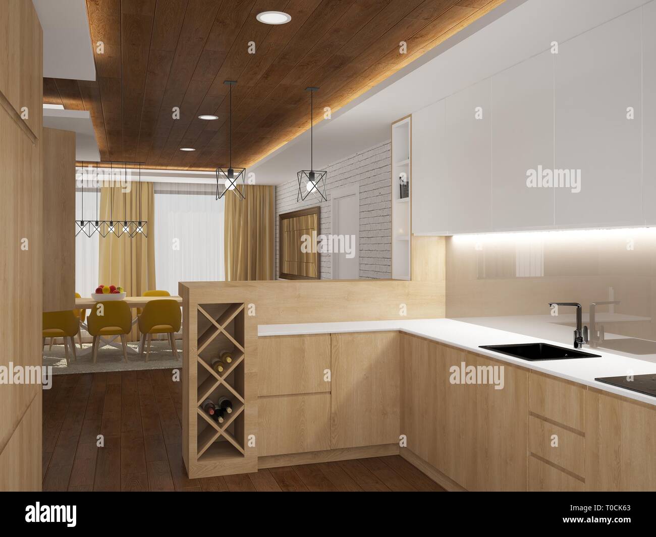 3d kitchen render Stock Photo - Alamy
