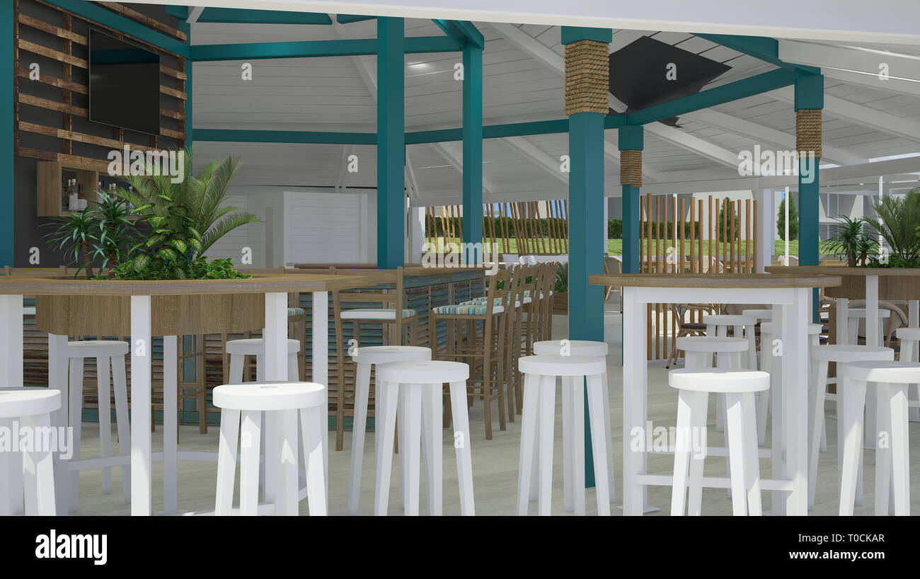 3d restaurant rendering / fast food stand Stock Photo - Alamy