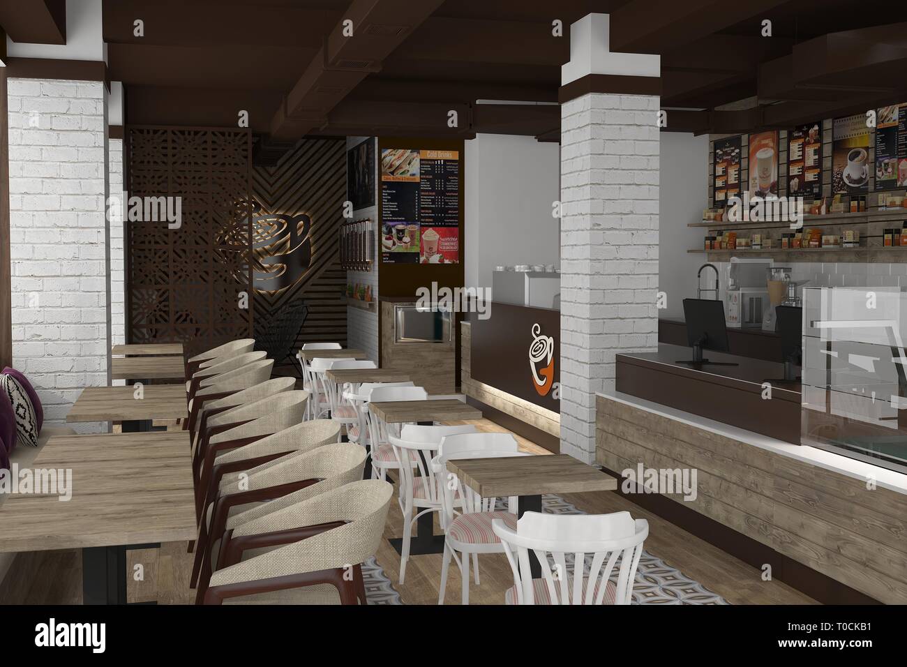 3d restaurant rendering / fast food stand Stock Photo - Alamy