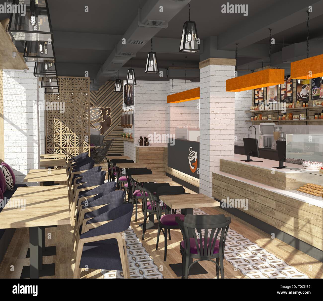 3d restaurant rendering / fast food stand Stock Photo - Alamy