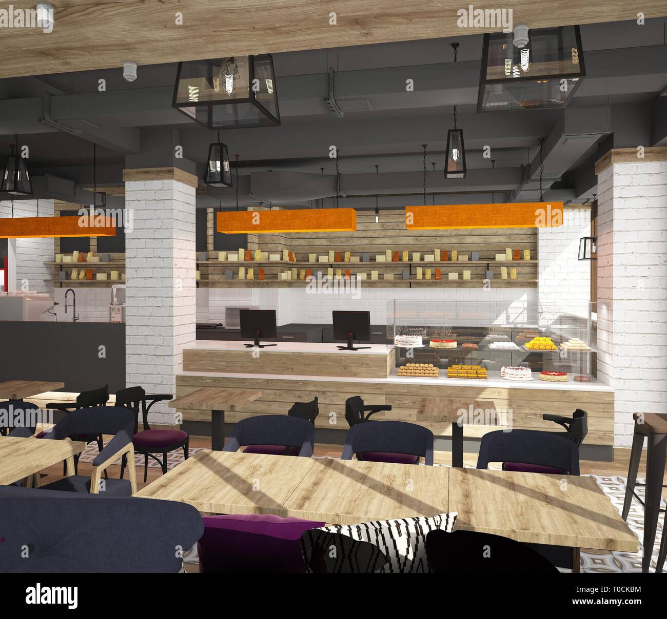 3d restaurant rendering / fast food stand Stock Photo - Alamy