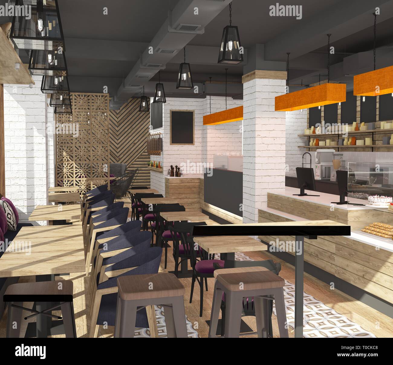 3d restaurant rendering / fast food stand Stock Photo - Alamy