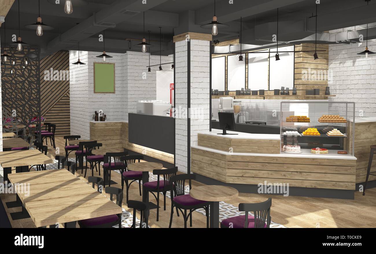 3d restaurant rendering / fast food stand Stock Photo - Alamy