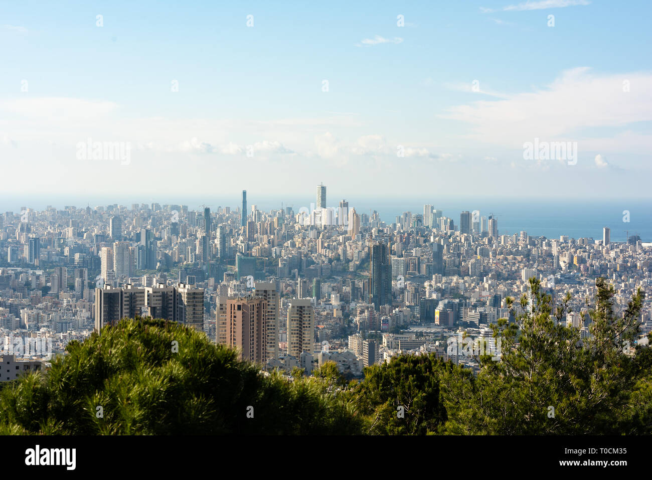 Panorama of Beirut skyline, from Meitn in Lebanon. Achrafieh buildings ...