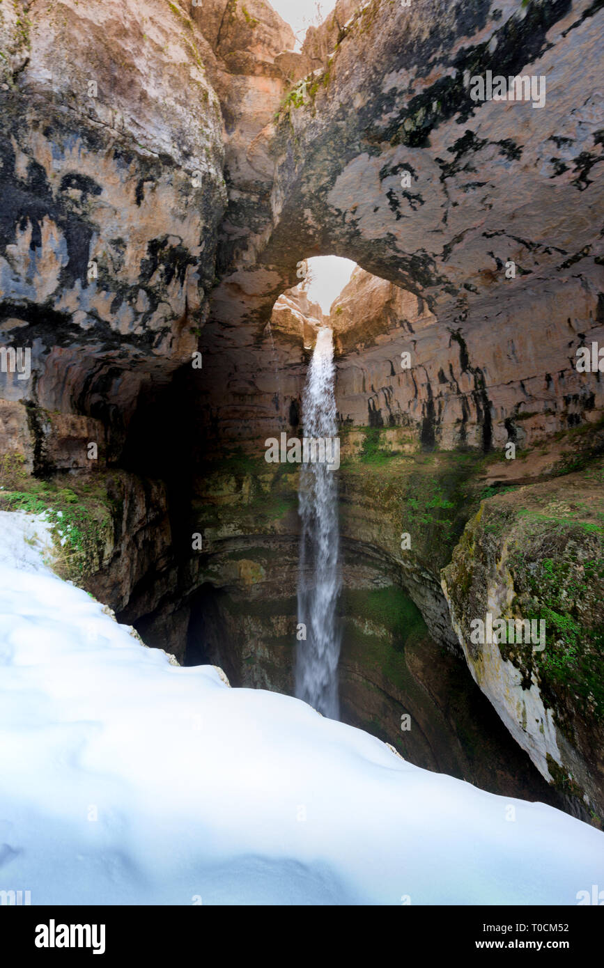 Baatara gorge waterfall, near Tannourine, Lebanon drops 250m through ...